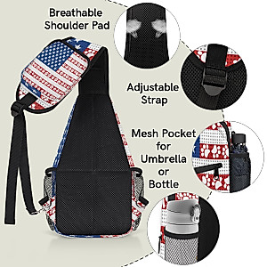 FZDXZJJ USA Flag Paw Print Crossbody Sling Backpack Sling Bag American Flag Small Chest Bag for Women Men Outdoor Shoulder Bag Travel Hiking Daypack for Sports Running Cycling Walking