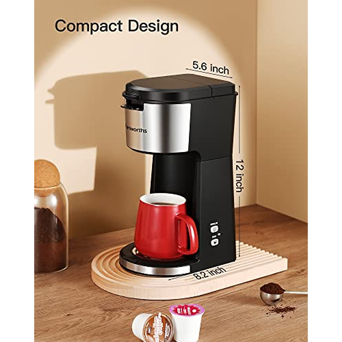 Famiworths Single Serve Coffee Maker for K Cup & Ground Coffee, With Bold Brew, One Cup Coffee Maker, 6 to 14 oz. Brew Sizes, Fits Travel Mug, Classic Black