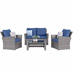Amopatio Patio Furniture Set, 4 Pieces Outdoor Patio Furniture Wicker Sectional Sofa Outdoor Patio Set Patio Conversation Sets, Grey