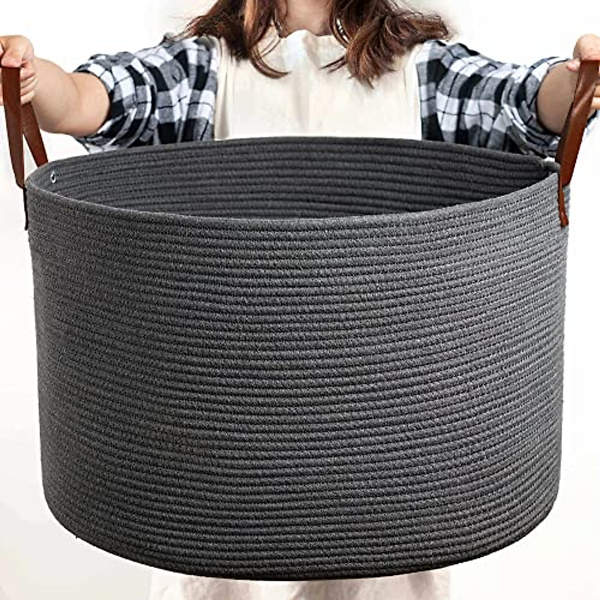 CHICVITA Large Gray Baby Storage Basket, Big Woven Laundry Baskets for Toy, Blankets, Towel, Decorative Basket for Nursery, Bedroom, 22 x 14 inches, Gray