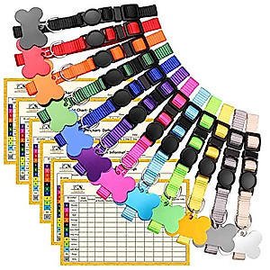Upgraded Puppy Collars for Litter Puppy ID Collars Whelping Supplies Soft Nylon Breakaway Coloured Collars with 12 ID Tags and 6 Record Keeping Charts(S)