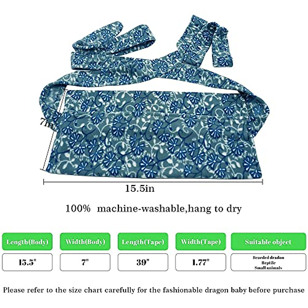 Bearded Dragon Leash with Wings - Lizard Carrier, Bearded Dragon Hammock and Leash Set, Training Leashes Reptile Carrier Bearded Dragon Sleeping Bag (Blue)