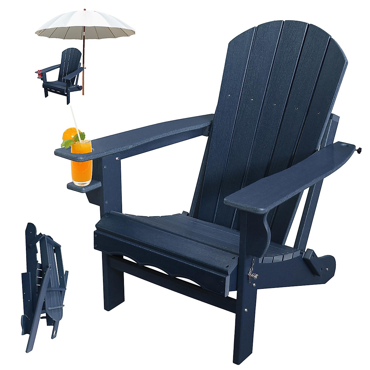 CLOUDEEP Folding Adirondack Chairs, HDPE Adirondack Chairs All Weather, Fire Pit Chairs,Dark Blue