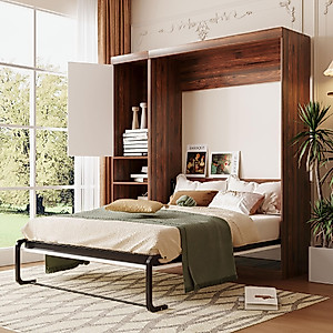 DNYN Full Size Murphy Bed with Cabinet Design,75.2" L x 80.2" W x 83.1" H, White