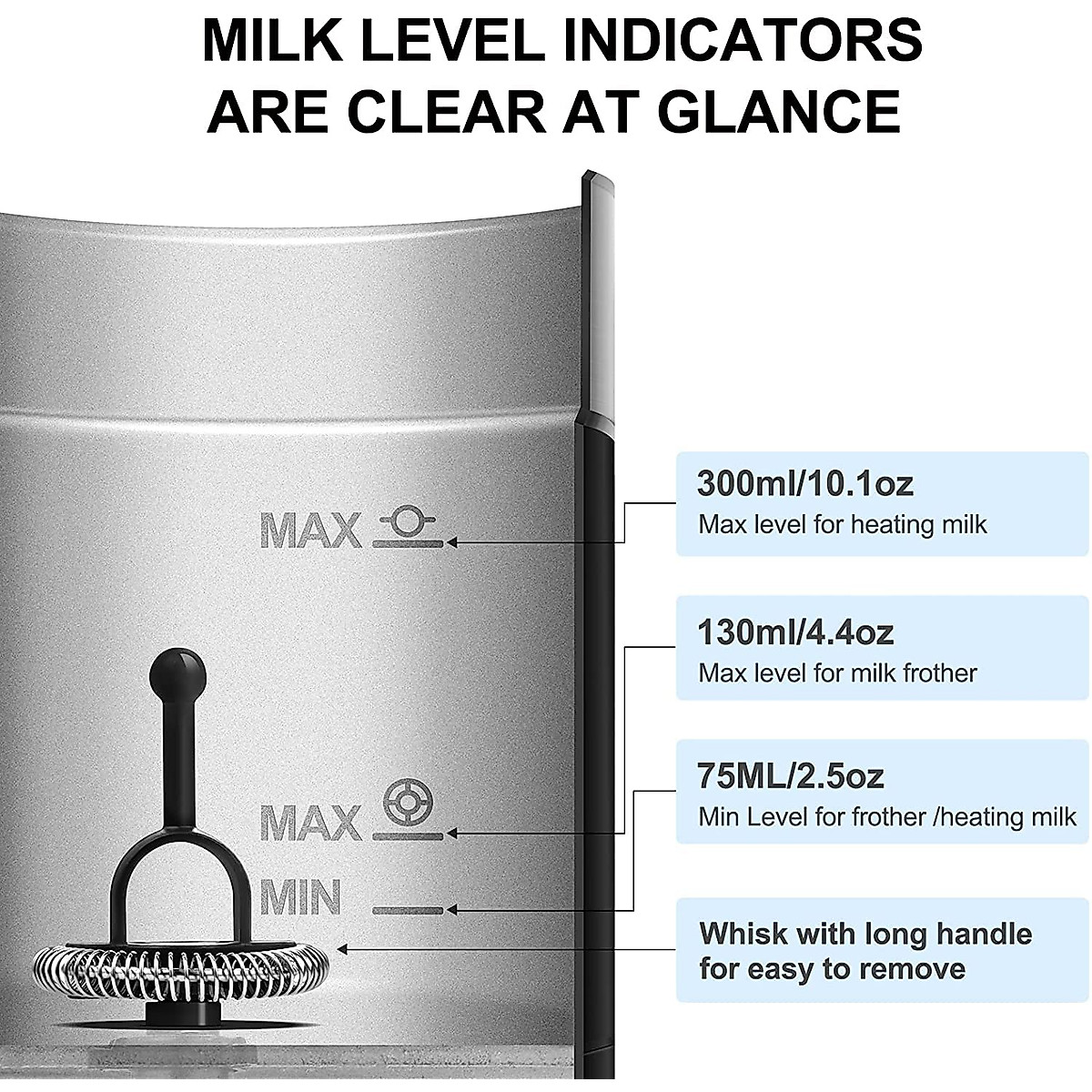 Huogary Electric Milk Frother and Steamer - 4 In 1 Automatic Milk Steamer,300ml/10.1oz Hot& Cold Foam Maker and Milk Warmer For Latte,Cappuccinos,Macchiato,Silent Working,Black,120V