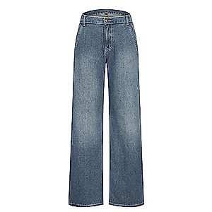 Women High Waisted Pants Wide Leg Pants Drawstring High Waisted Loose Denim Pants Plus Size Baggy Pants with Pockets
