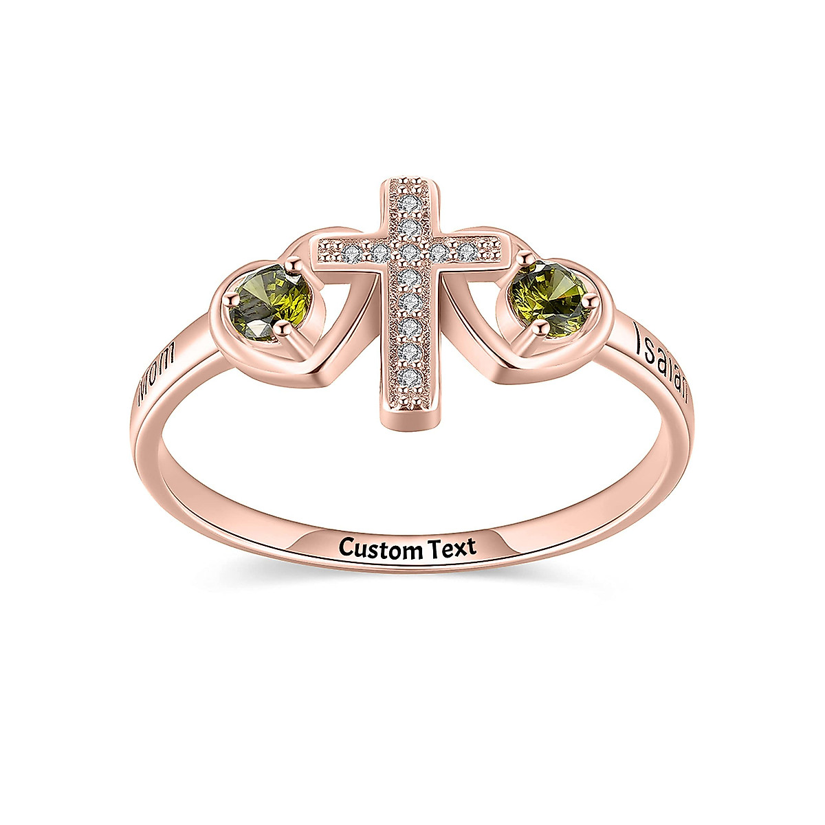 EBAT Mothers Day Ring With 2 Birthstones Mother Daughter Christian Jewelry Cross Rings for Women Birthstone Ring Heart Promise Personalized Engraved Custom Name Sterling Silver Best Friends (1)