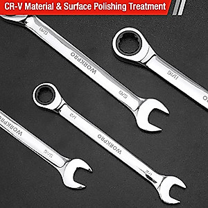 WORKPRO 7-Piece Ratcheting Combination Wrench Set, 72 Teeth, Combo Ratchet Wrenches Set with Roll Up Pouch, SAE 5/16"-11/16"