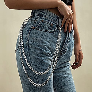yaozeio Pant Chain for Men Women Hip Hop Chains, Pocket Chain Belt Goth Accessories for Women Men Jean Wallet Chain Punk Chains Backpack Decorations Ornament (Silver 2 Layer)
