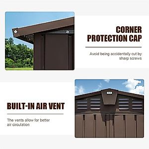 HiKingKing 10x8 Ft Metal Outdoor Tool House, Large Steel Utility Backyard Storage Sheds with Double Lockable Doors & Air Vents, Waterproof for Garden, Patio Lawn, Brown
