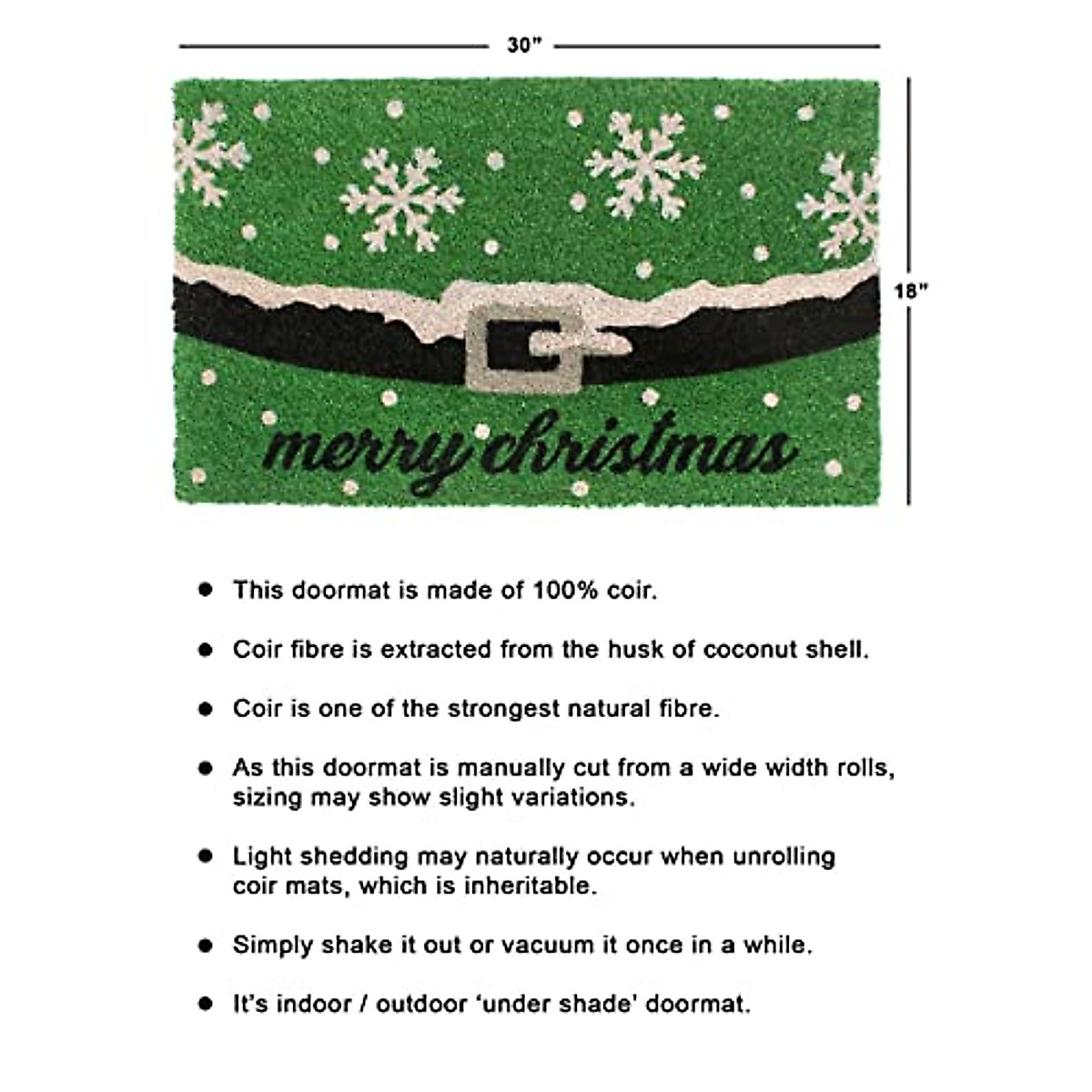 Rugsmith Green Tufted Holiday Merry Christmas Snow Flakes Area Rug Doormat, 18" x 30"