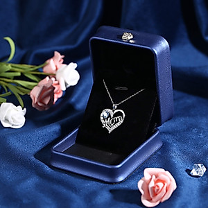 Sllaiss Love Heart Mom Necklace 925 Sterling Silver Birthstone Pendant Necklaces Birthday Mother's Day Jewelry Gift for Women