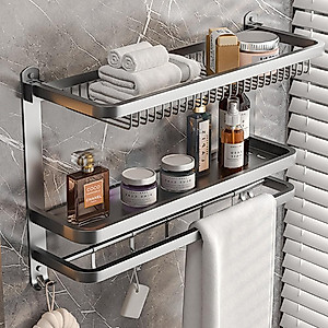 Stainless Steel Towel Rack for Bathroom Towel Storage, 3-Tier Foldable Towel Shelf with Towel Bar Hooks,Wall Mounted(Grey)