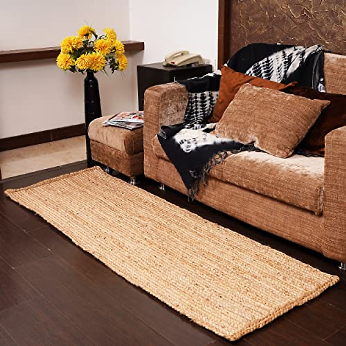 HOMEMONDE Braided 2 x 8 Feet Jute Rugs Hand Woven Doorway Runner Rug for Bedroom, Indoor