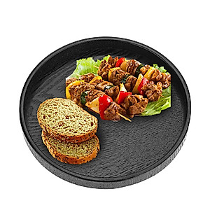 Solid Wood Tea Tray, Wooden Round Shape Serving Tray for Food and Coffee Non Slip Fruit Platters Party Dinner Plate Breakfast Server with Raised Edges(30cm)