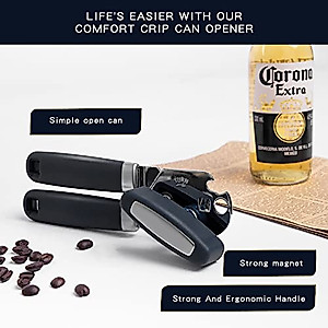 Can Opener Manual with Magnet,Hand Held Can Opener Smooth Edge,Strong Good Grips Safety Can Opener Heavy Duty for Safe Cut,Handheld Manual Can Opener with Sharp Cutting Wheel,Black