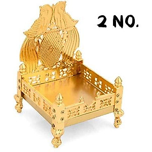 4x4 Inches Big Size Metal Singhasan for Ganesha Krishna God Idols - Gold Plated Ladoo Gopal Pooja Chowki for Temple Mandir Puja Idol Decoration Items 4x4x6 Inches