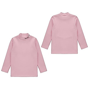 ranrann Kids Girls Boys Thermal Underwear Top Letter Print Mock Neck Long Sleeve Undershirt Winter Base T-Shirt Pink 10-11 Years