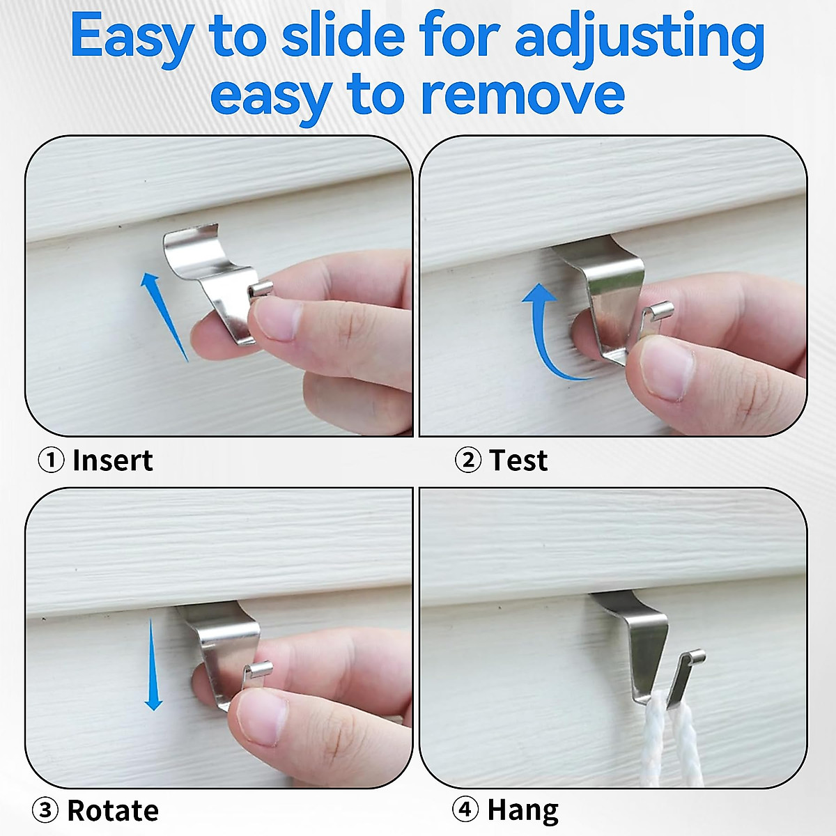 Amuille 20 Pack Vinyl Siding Hooks, No Hole Siding Hanging Hangers, Heavy-Duty Stainless Steel Vinyl Siding Hanger, Reusable Siding Clips for Hanging Holiday Decorations, Plaques, String Light