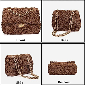 Women Plush Shoulder Bag Ladies Fashion Fluffy Crossbody Bag Small Chain Handbag Purse Soft Clutch Satchel Evening fuzzy Bag (White)