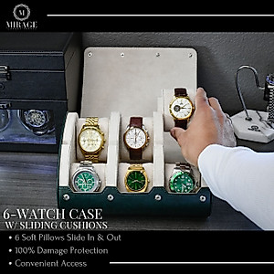 M Mirage Luxury Travel 6 watch display case organizer - Royal Green & Ivory White