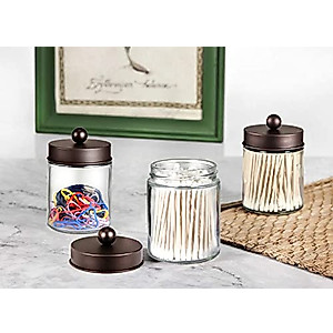 Apothecary Jars Bathroom Storage Organizer - Cute Qtip Dispenser Holder Vanity Canister Jar Glass with Lid for Cotton Swabs,Rounds,Bath Salts,Makeup Sponges,Hair Accessories/Bronze (2 Pack)