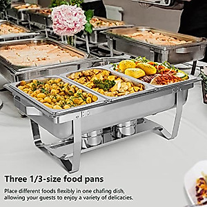 IMACONE 4 Pack Chafing Dish Buffet Set, 8QT Stainless Steel Rectangular Chafers and Buffet Warmer Sets for Catering, Foldable Complete Set with 1/3 Food Pan, Lid, Fuel Holder for Event Party Holiday