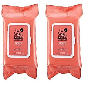 Wags & Wiggles Purify Hypoallergenic Wipes for Dogs | Gently Clean & Condition Your Dog's Coat Without A Bath | Zesty Grapefruit Scent Your Dog Will Love, 100 Count (Pack of 2)