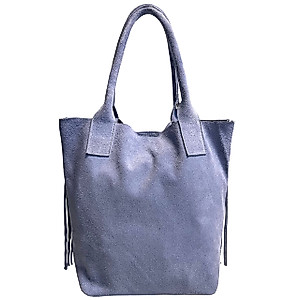 Modarno Women Genuine Suede Fringe Shopper Bag Plus Case for Same Color Jewelry - Handbag - Shoulder Bag, Blue Purple