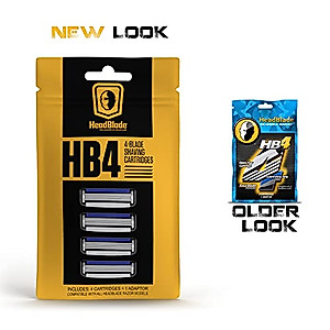 HeadBlade Men's HB4 Refill Shaving Razor Blades 4 Count (Pack of 1)