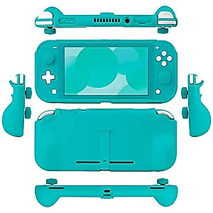 Orzly Grip Case for Nintendo Switch Lite – Case with Comfort Padded Hand Grips, Kickstand, & Pack of Thumb Grips - Turquoise Blue