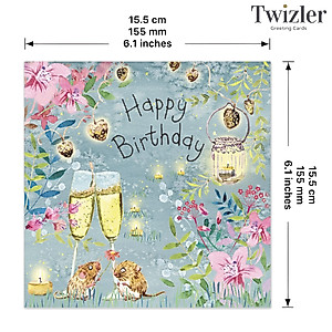 Twizler Happy Birthday Card For Her or For Him Champagne – Happy Birthday General – Female Birthday Card – Male Birthday Card – Womens Birthday Card – Mens Birthday Card – Animal Birthday Cards