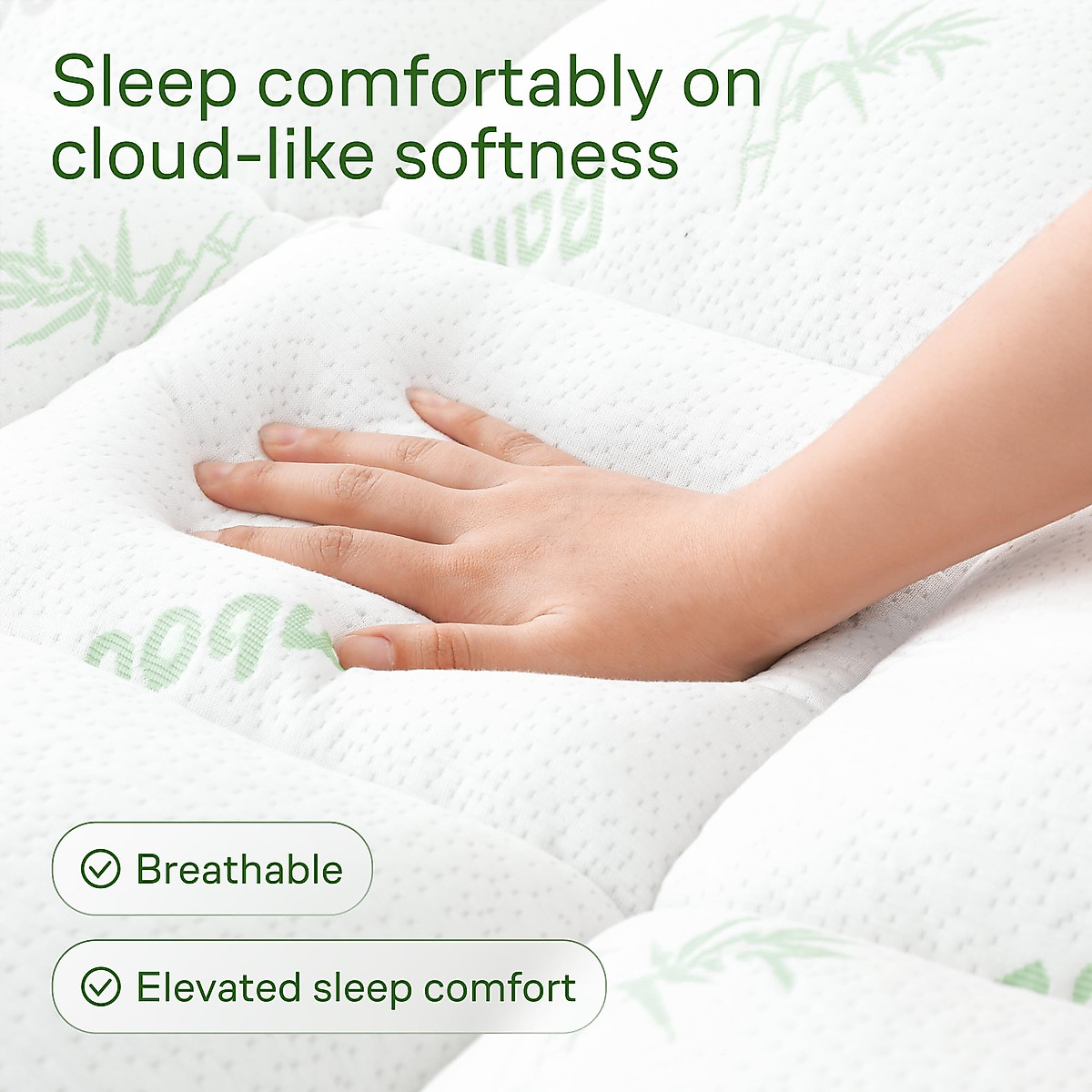 Ultra Soft Twin XL Size Mattress Topper - Viscose Made from Bamboo Pillow Top Mattress Pad for Back Pain Relief - Naturally Cooling for Hot Sleepers, Green