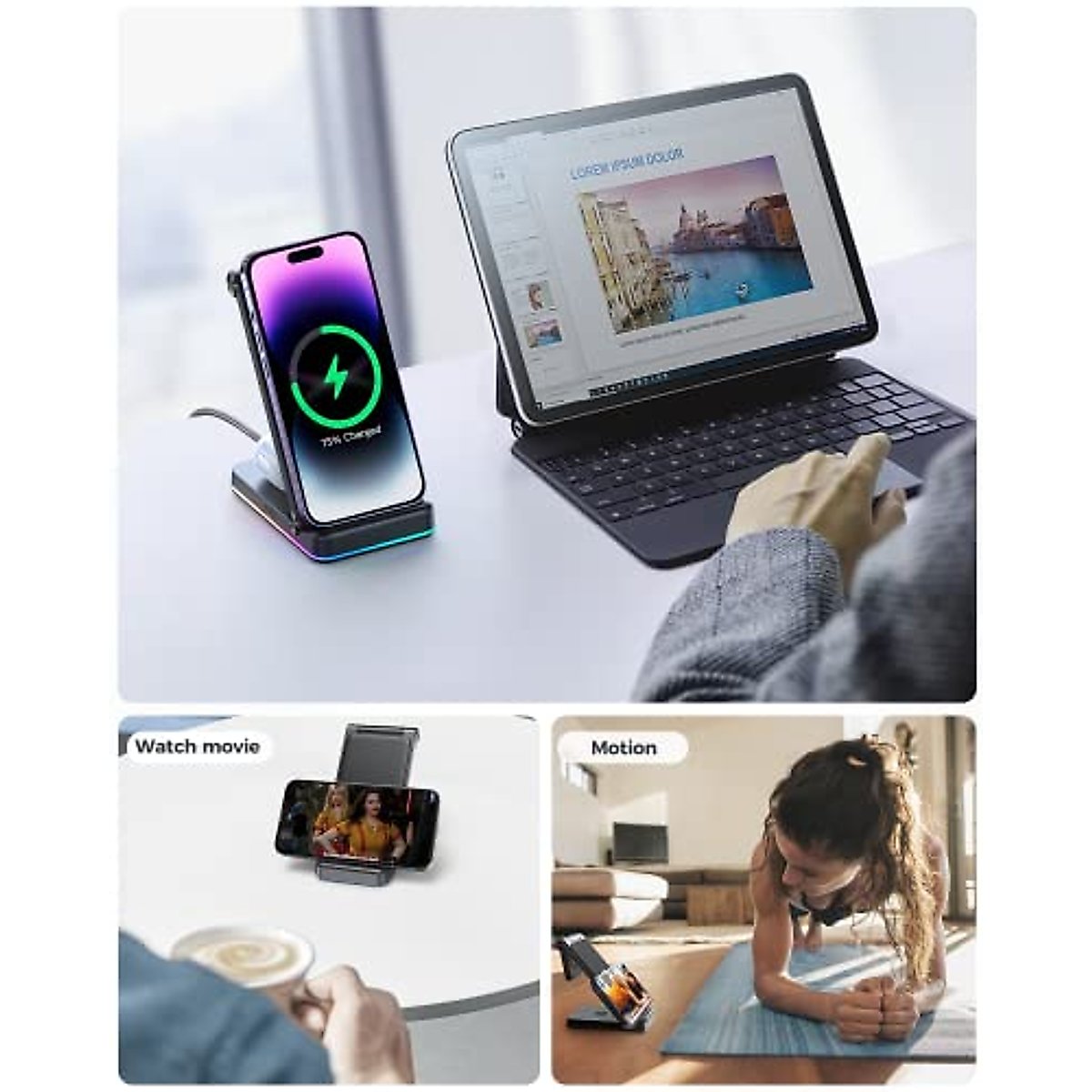 3 in 1 Wireless Charging Station, JOYROOM【Foldable & Double Coil】 Foldable Wireless Charger Compatible with iPhone15/14/13 Pro Max, Apple Watch Ultra/8/7/6/5, and Airpods Pro/2nd/3