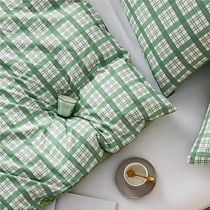 Lurson 100% Cotton Checker Geometric Duvet Cover Set Twin Size Aqua Light Green Reversible Plaid Bedding Comforter Cover Ultra Soft Grid Simple Quilt Cover with Zipper Closure Corner Ties