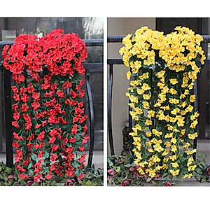 Artificial Hanging Flowers, Artificial Silk Violet Flower Wisteria Garland Fake Hanging Flower for Home Room Garden Wedding Indoor Outdoor Decoration (Yellow)