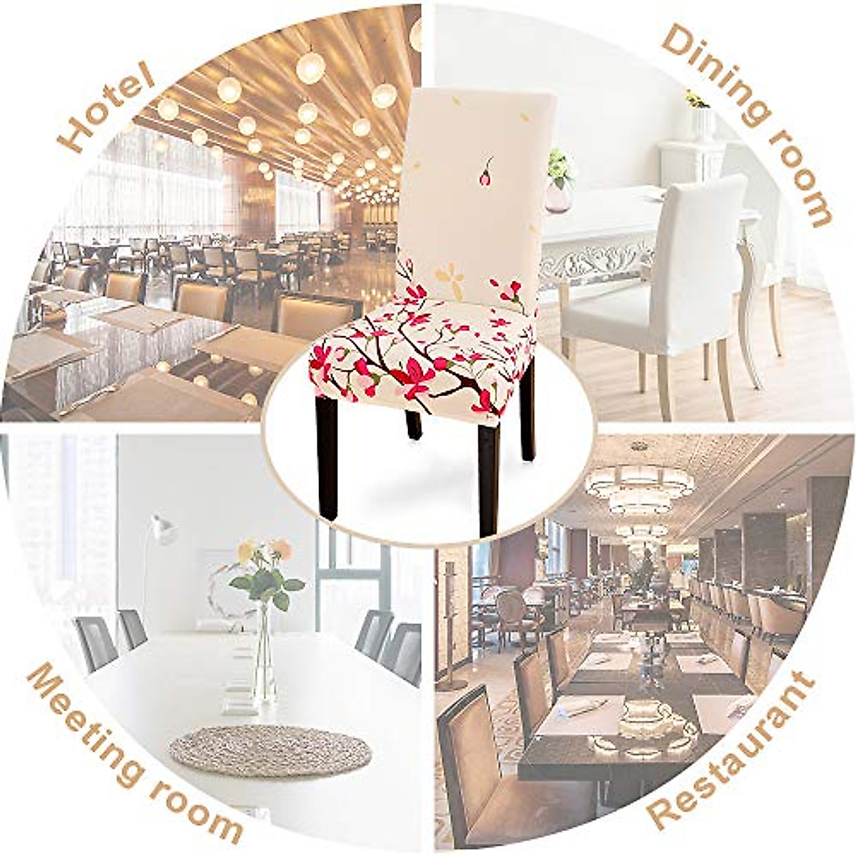 SearchI Dining Room Chair Covers Slipcovers Set of 6, Spandex Super Fit Stretch Removable Washable Kitchen Parsons Chair Covers Protector for Dining Room,Hotel,Ceremony, Flowers