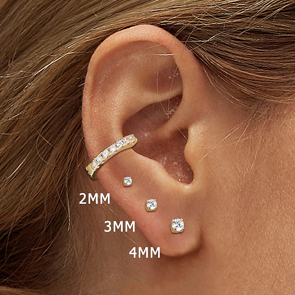 FASACCO 14K Gold Stud Earrings Set Sterling Silver Hypoallergenic Gold Earrings for Multiple Piercing Earrings Studs Set