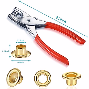 Grommet Tool Kit Grommet Eyelet Plier Set Leather Hole Punch Pliers Kit with 300 Metal Eyelets Shoes Bags Craft Supplies (Silver,1/4 Inch)