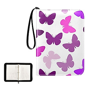 PYBUG Butterfly Trading Card Binder with Nylon Strap 4-Pocket Waterproof PU Leather Card Collection Binder for 400 Cards Sturdy Card Holder Folders for Game Cards,Sports Cards