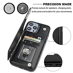 Onetop Compatible with iPhone 14 Pro Max Wallet Case with Card Holder, PU Leather Kickstand Card Slots Case, Double Magnetic Clasp and Durable Shockproof Cover 6.7 Inch (Black)