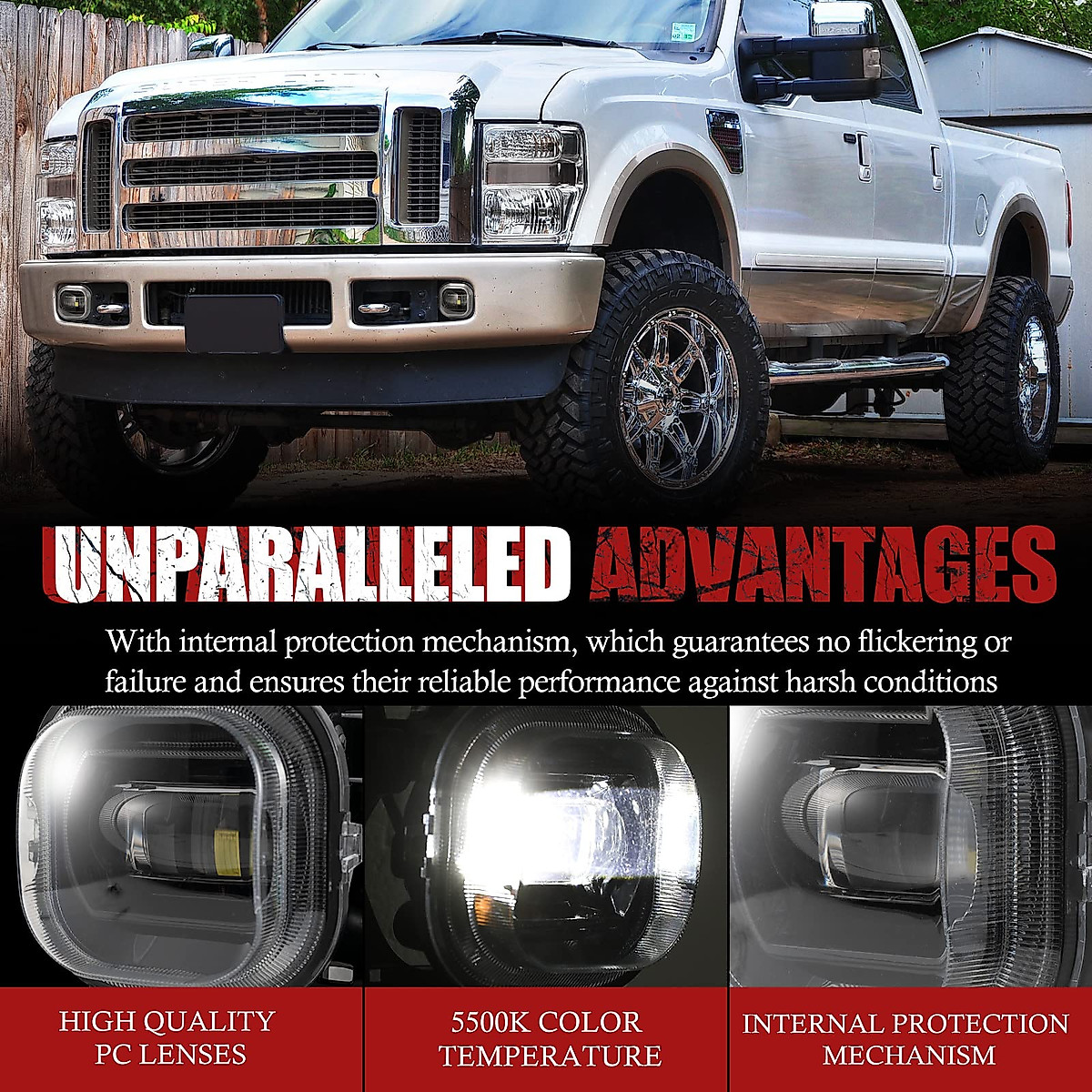 BUNKER INDUST LED Fog Lights for 2008 2009 2010 Ford F250/F350/F450 Super Duty, Bumper Driving Fog lamp Kit with Adapter Extension Harness