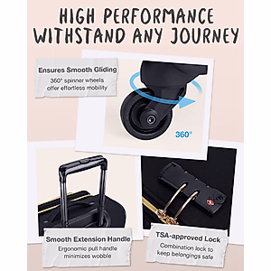 BAGSMART Carry On Luggage 20 Inch, Expandable Suitcase, Luggage with Duffel Luggage Airline Approved Rolling Softside Suitcases Women Men, Carry-On Black Square Quilted