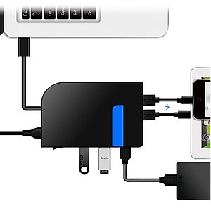 USB Hub Portable USB Hub 3 USB 3.0 HUB + 2 QC3.0 + Type-C Multi-Functional Charger & HUB with Power Switch Button (Color : Black)