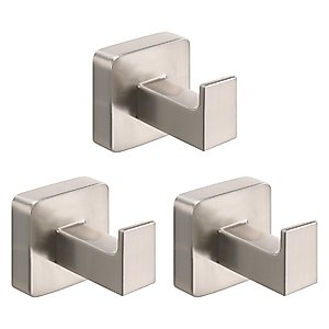 NearMoon Bath Towel Hooks -SUS304 Stainless Steel Square Clothes Robe Hooks Hanger, Heavy Duty Coat Hooks for Bathroom Livingroom Hotel Kitchen Garage, Wall Mounted - 3 Pack (Brushed Nickel)