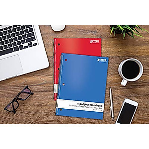 Better Office Products Spiral Notebooks 1-Subject, 24 Pack, College Rule, 70 Sheet, 8 x 10.5 inches, 6 Assorted Primary Colors, 24 Pack