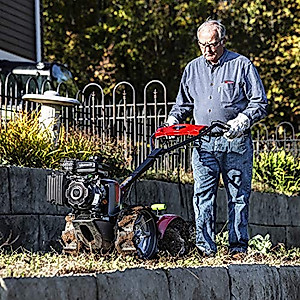 EARTHQUAKE 31285 Pioneer Dual Direction Rear Tine Tiller with Instant Reverse, Airless Wheels, 17" Width, 11" Tilling Depth, 99cc 4-Cycle Viper Engine, Black/Red
