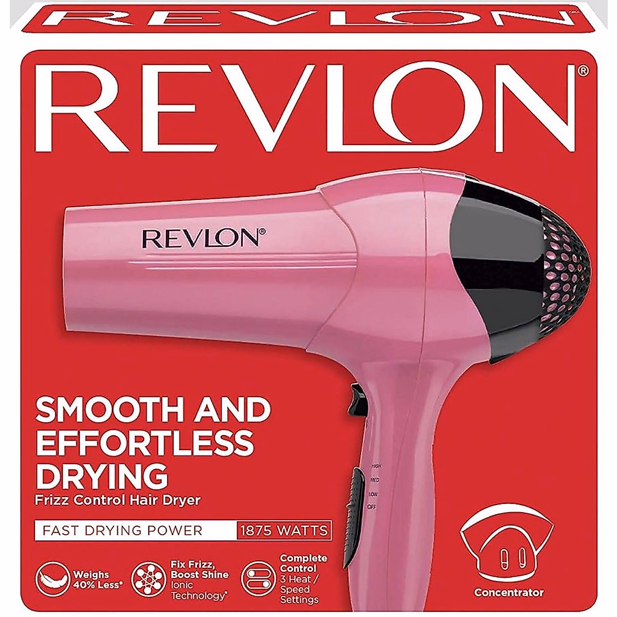 Revlon 1875W Lightweight Hair Dryer | For Easy Smooth Styling (Pink)