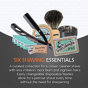 Gentleman Jon Straight Razor Shaving Kit | Vintage Wet Shave Grooming Set for Men - Includes: Straight Edge Razor, Hair Shaving Brush, Alum Block, Shave Soap, Bowl & Double Edge Razor Blades