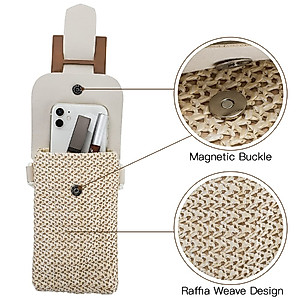 Soleebee Boho One Shoulder Crossbody Phone Bag Small Shoulder Bag Mini Wallet for Women Storage Bag Woven Leather Trim Phone Bag Compatible with Multiple Phone Sizes, Square leather buckle B